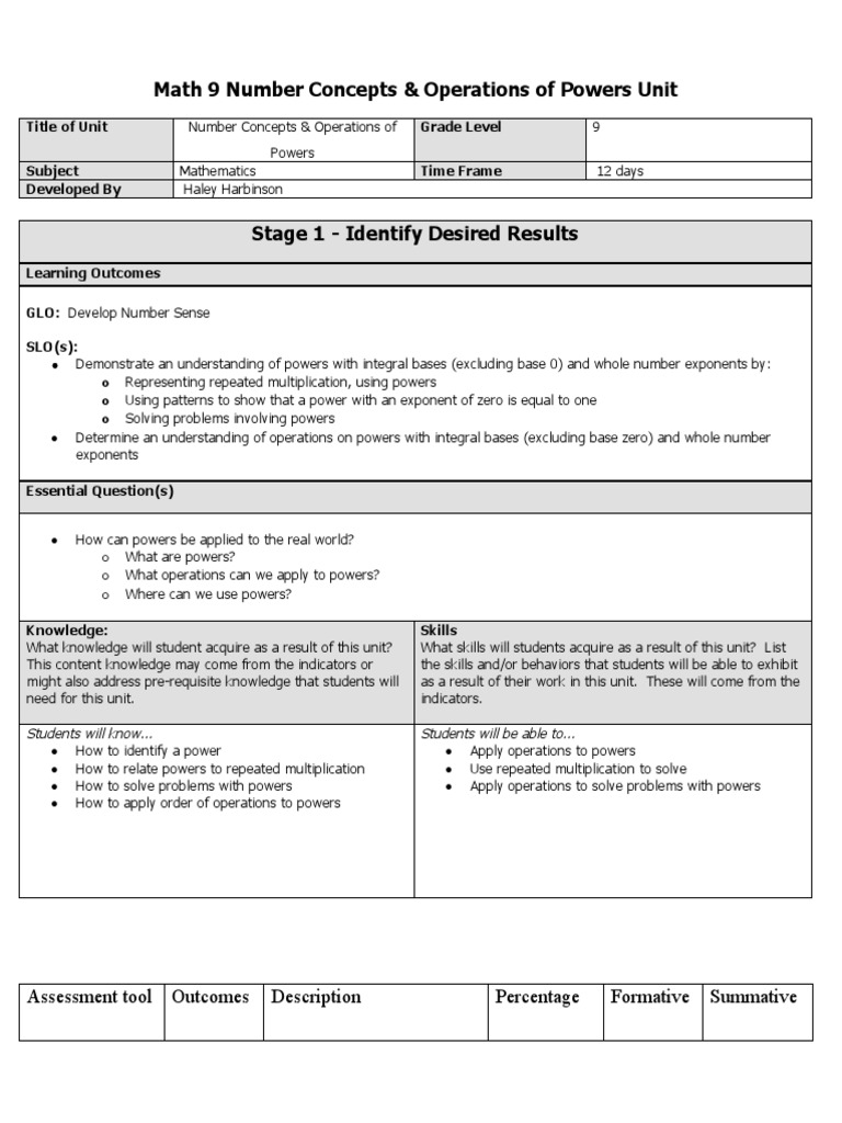 Grade 9 Math: Powers & Operations Unit | PDF | Applied Psychology ...