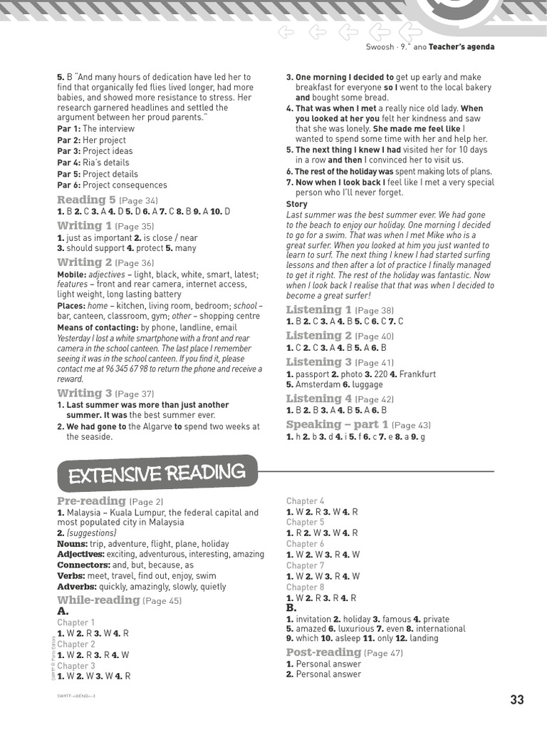 Extensive Reading Answer Key | PDF | Syntax