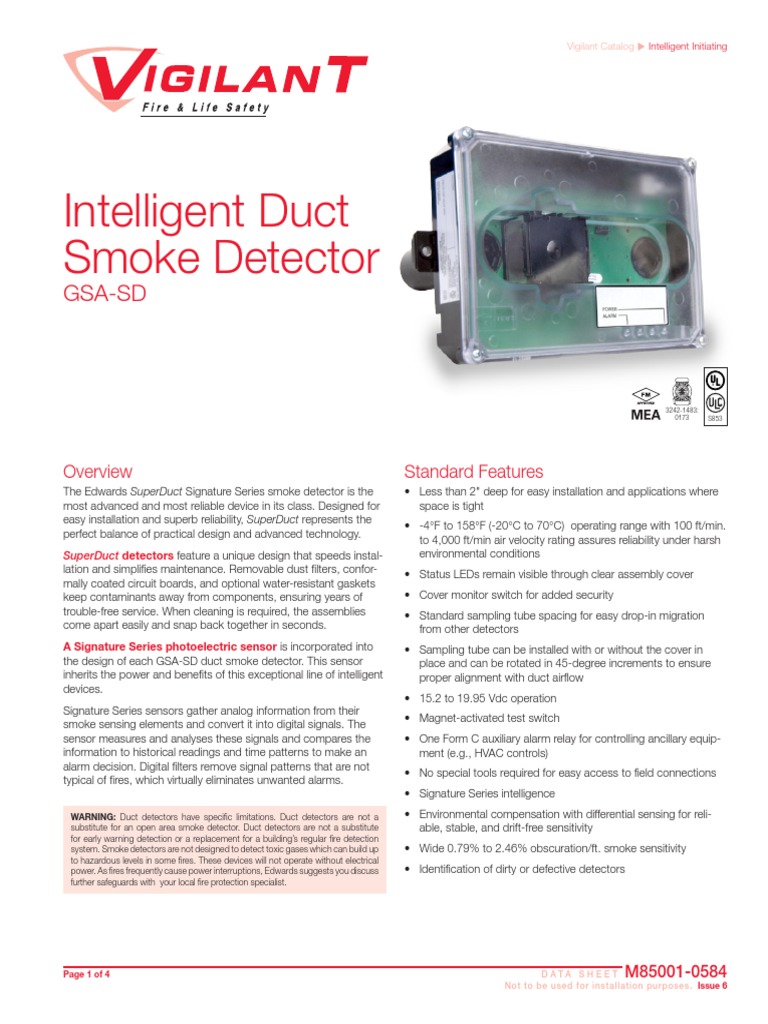 Intelligent Duct Smoke Detector: Gsa-Sd | PDF | Duct (Flow) | Sensor
