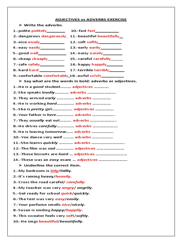 Adjectives vs Adverbs Exercises | PDF