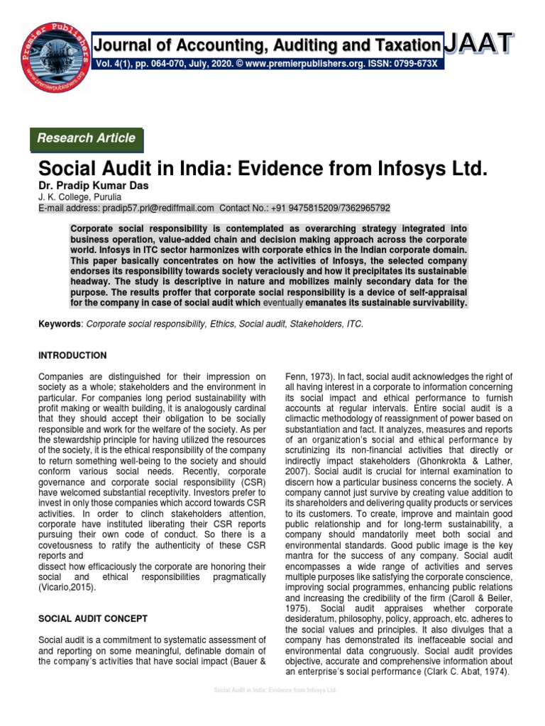 Social Audit in India: Evidence From Infosys Ltd. | PDF | Corporate ...