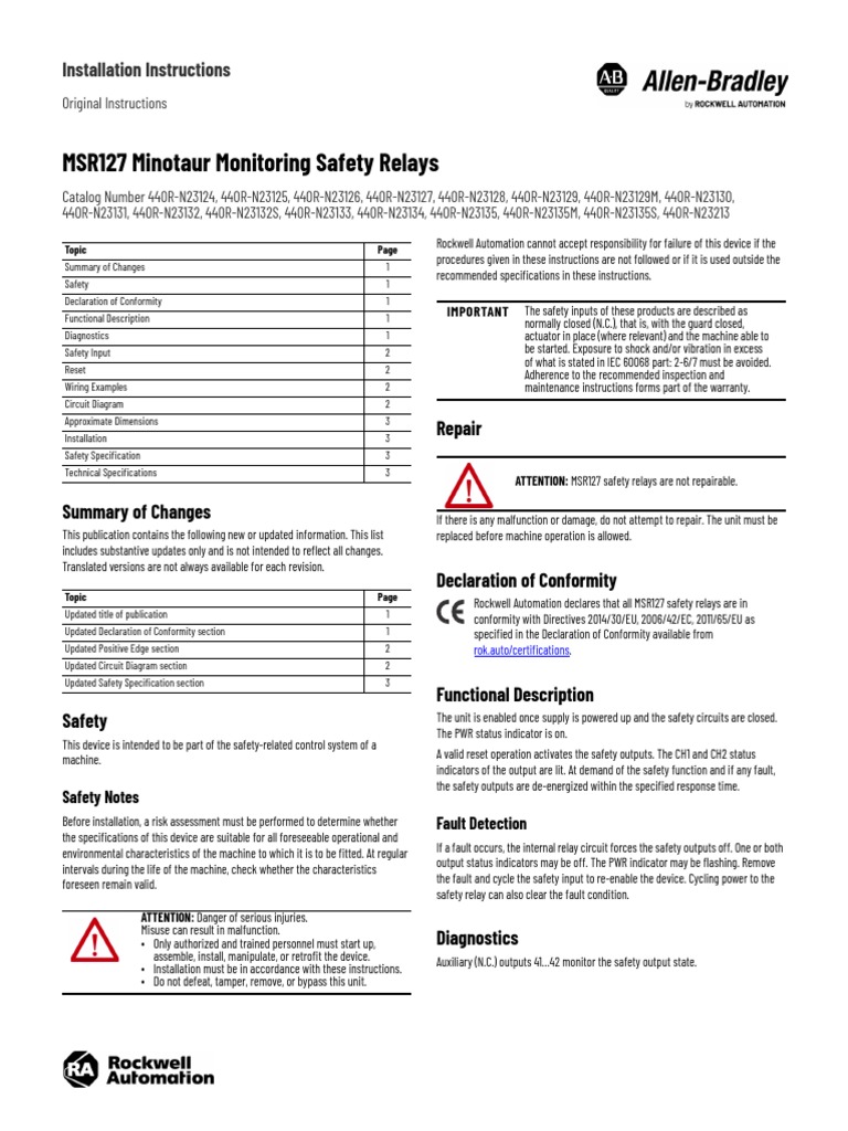 MSR127 Minotaur Monitoring Safety Relays: Installation Instructions ...