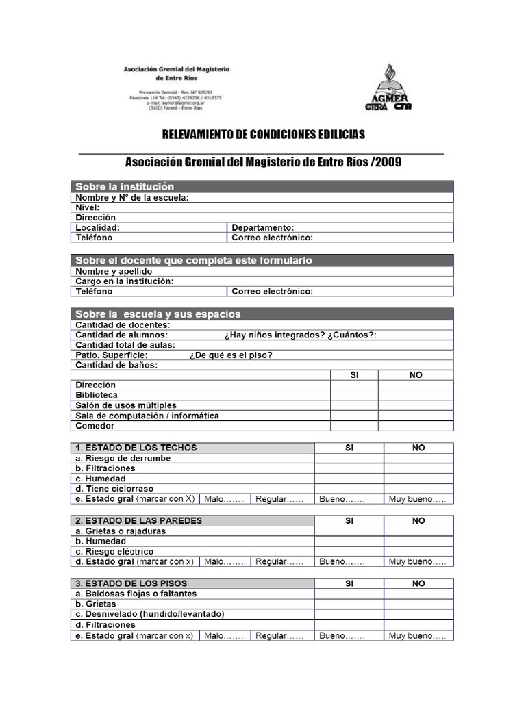 Planilla de Relevamiento Edilicio Provincial | PDF