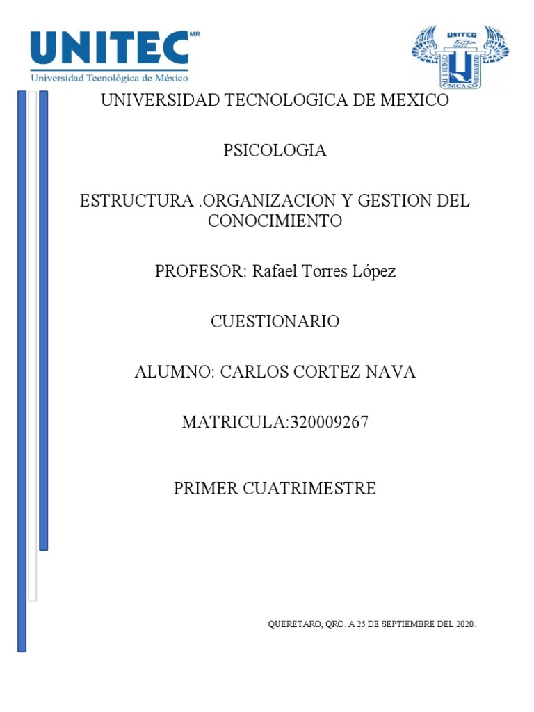 Universidad Tecnologica de Mexico Psicologia Conocimiento PROFESOR ...
