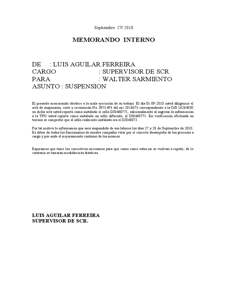 Memorando Interno | PDF