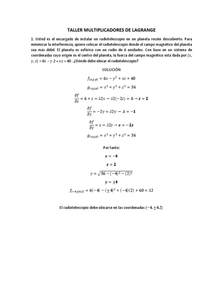 Taller Multiplicadores de Lagrange | PDF | Planetas | Astronomía