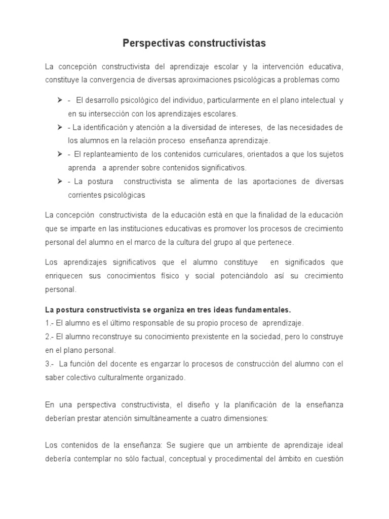 Perspectivas Constructivistas | PDF | Constructivismo (filosofía de la ...