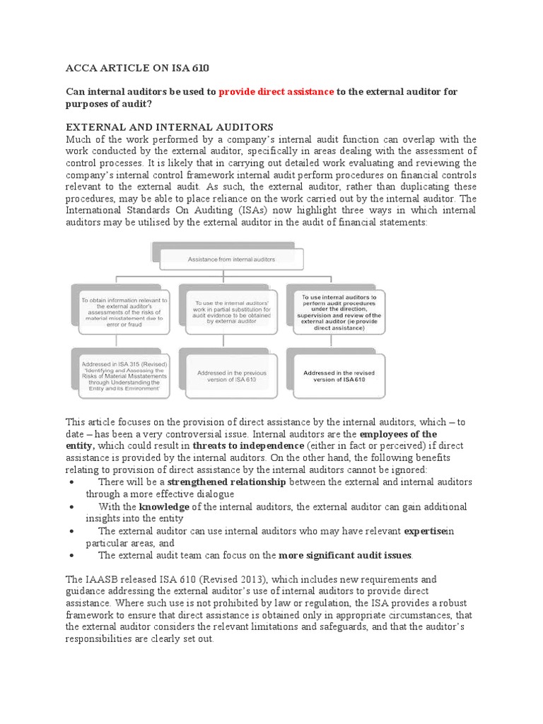 ISA 610: Internal Auditors' Direct Assistance | PDF | Financial Audit ...