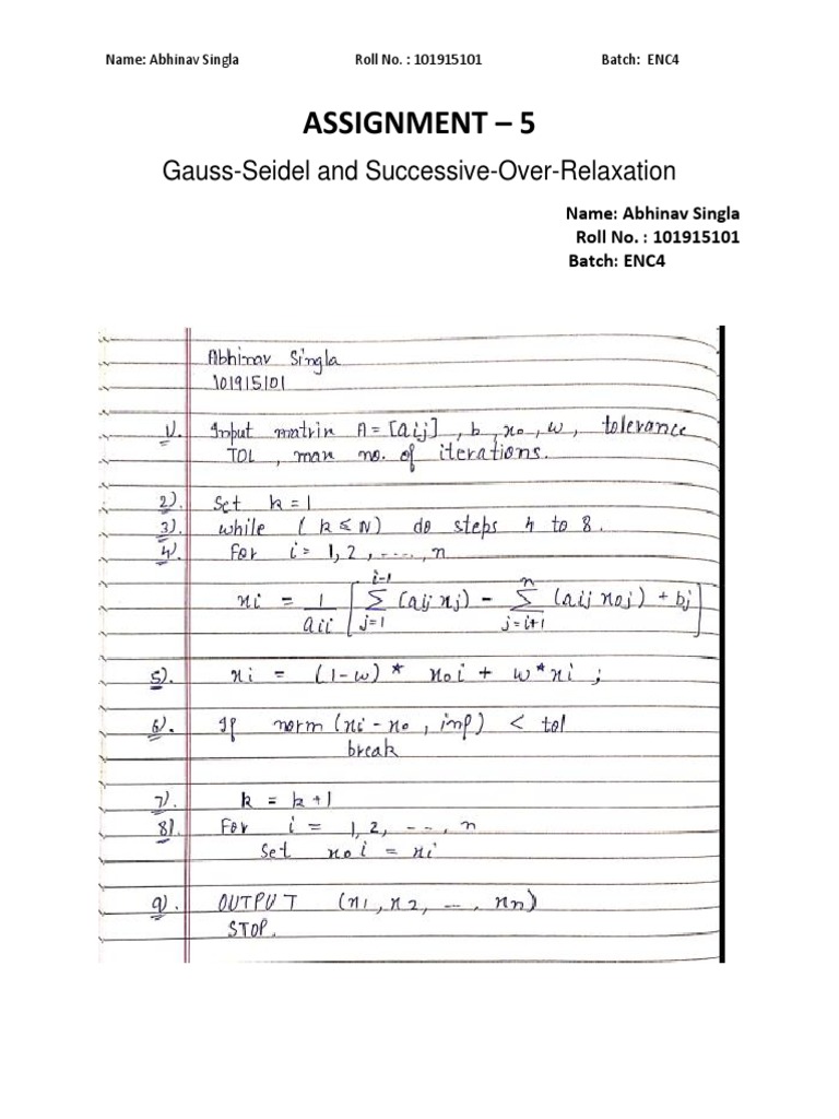 Assignment - 5: Gauss-Seidel and Successive-Over-Relaxation | PDF