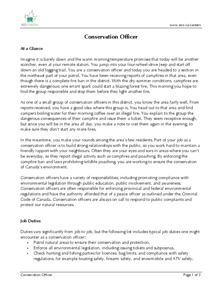 Conservation Officer | PDF | Environmental Law | Regulatory Compliance