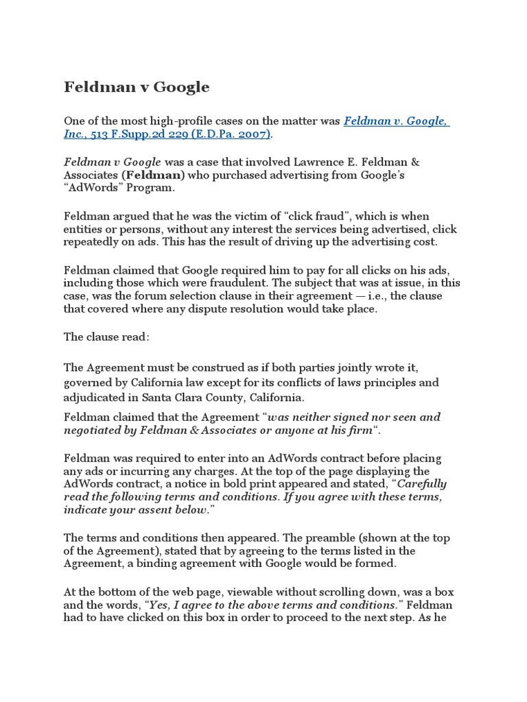 Feldman v. Google, Inc., 513 F.Supp.2d 229 (E.D.Pa. 2007) | Download ...