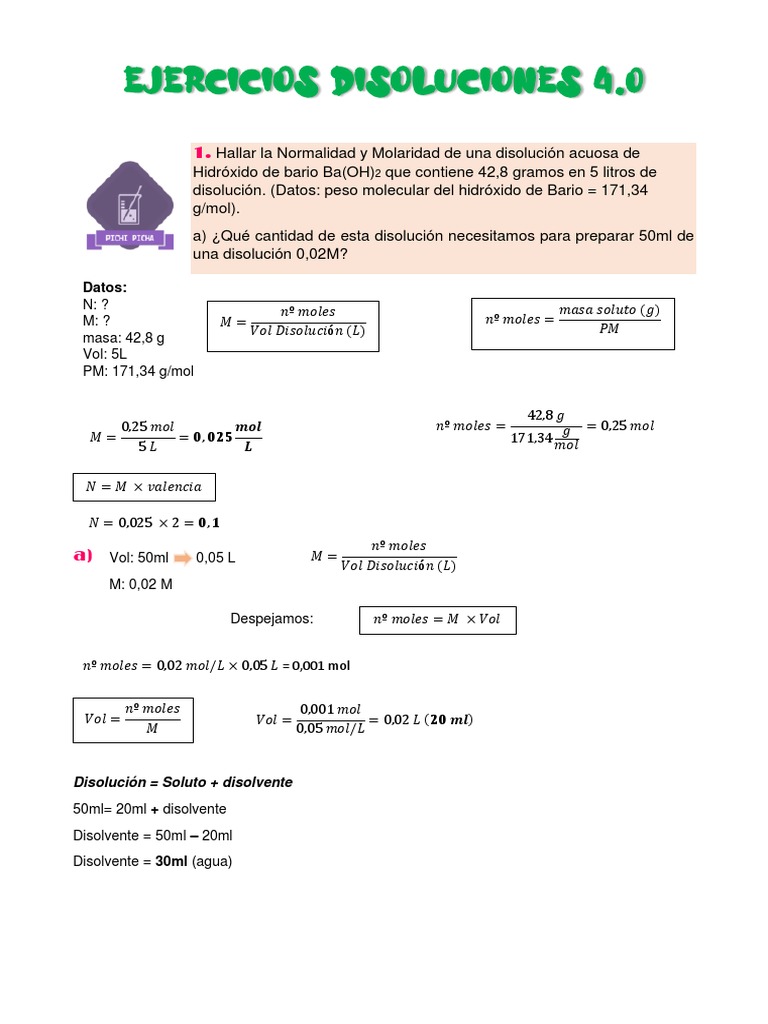 Ejercicios Disoluciones 4.0 | PDF | Concentración | Concentración molar