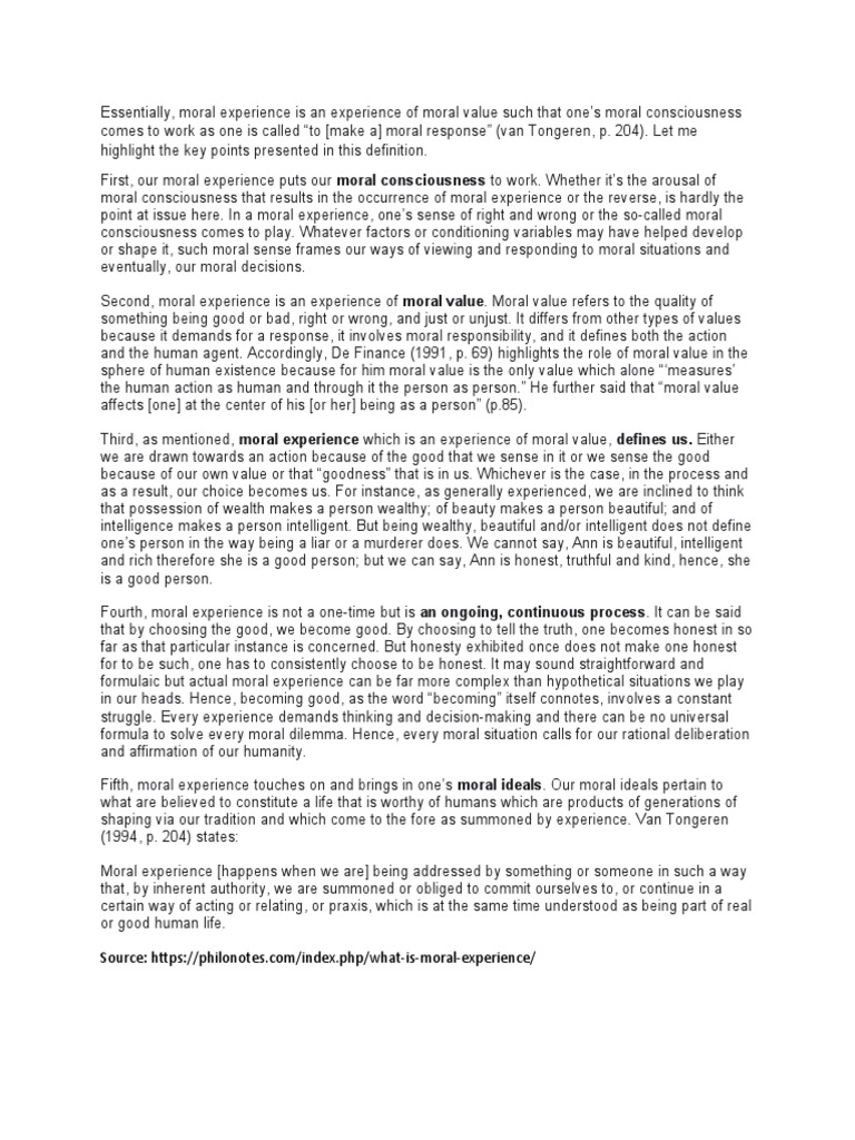 Moral Experience | PDF | Consciousness | Experience