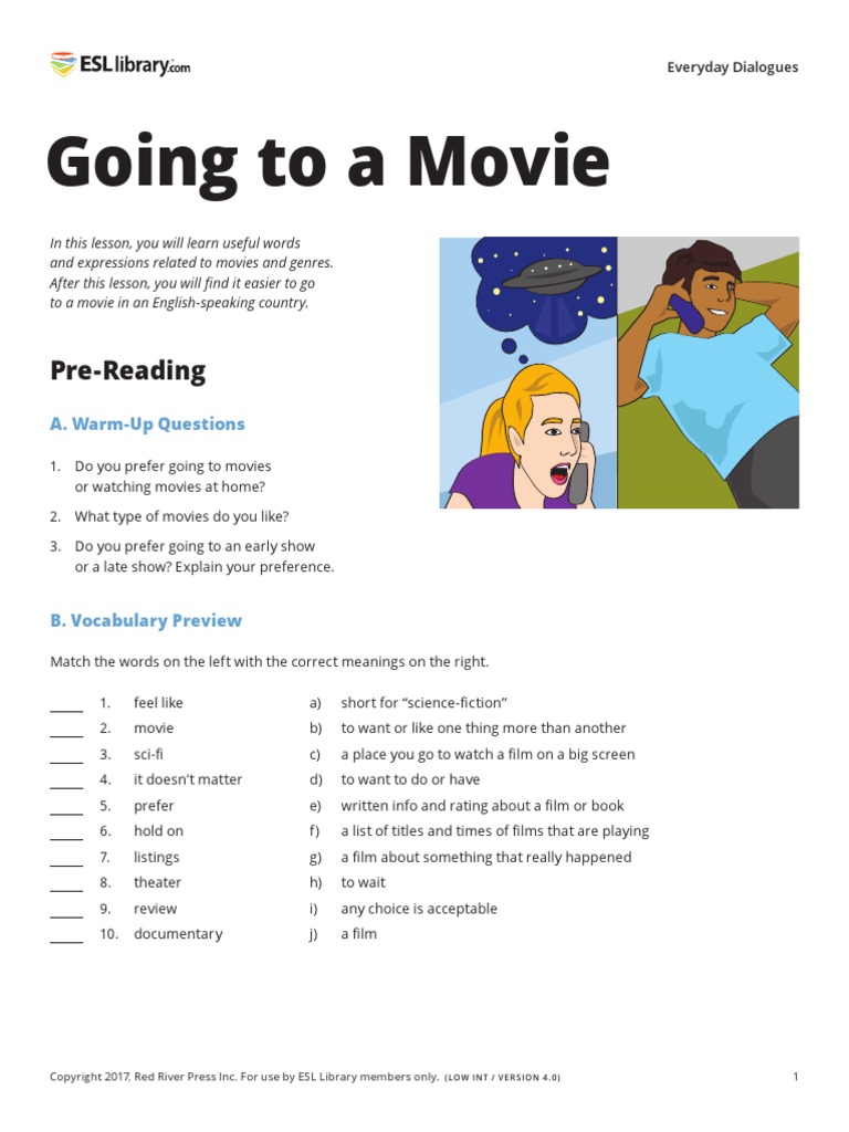 Going To A Movie: Pre-Reading | PDF