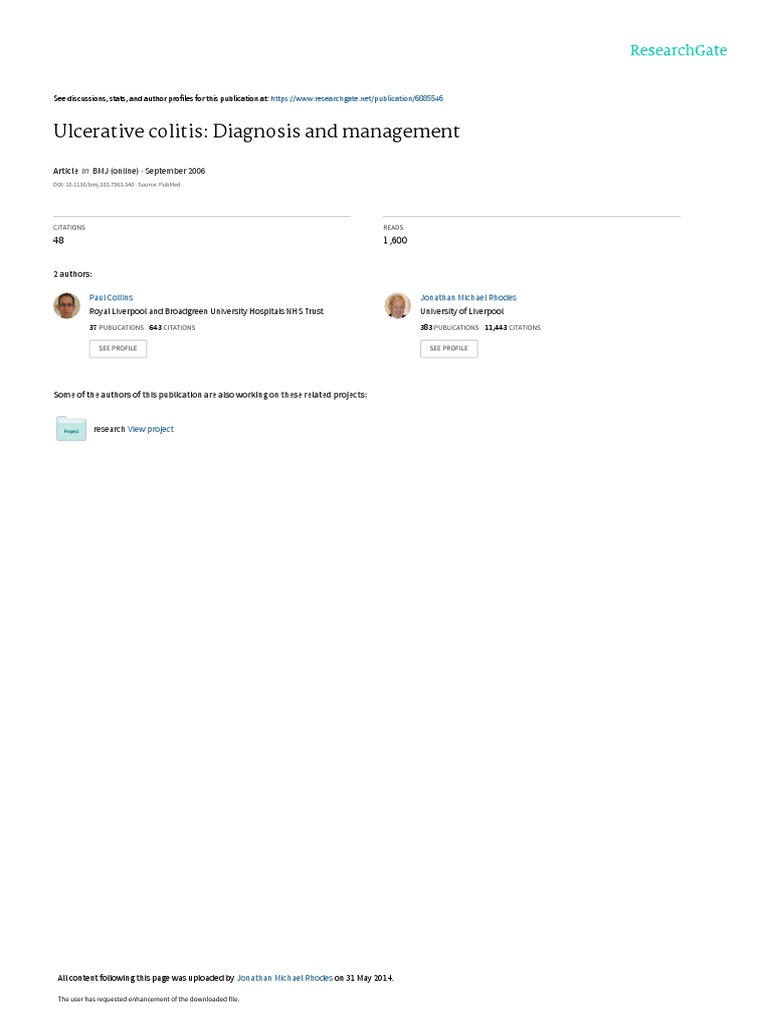 Ulcerative Colitis Diagnosis and Management | PDF | Ulcerative Colitis ...