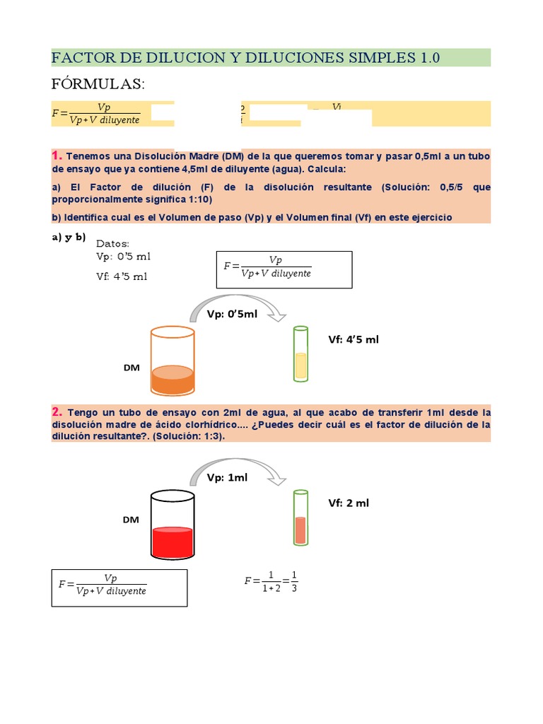Factor de Dilucion y Diluciones Simples 1 | PDF | Ingeniería de ...