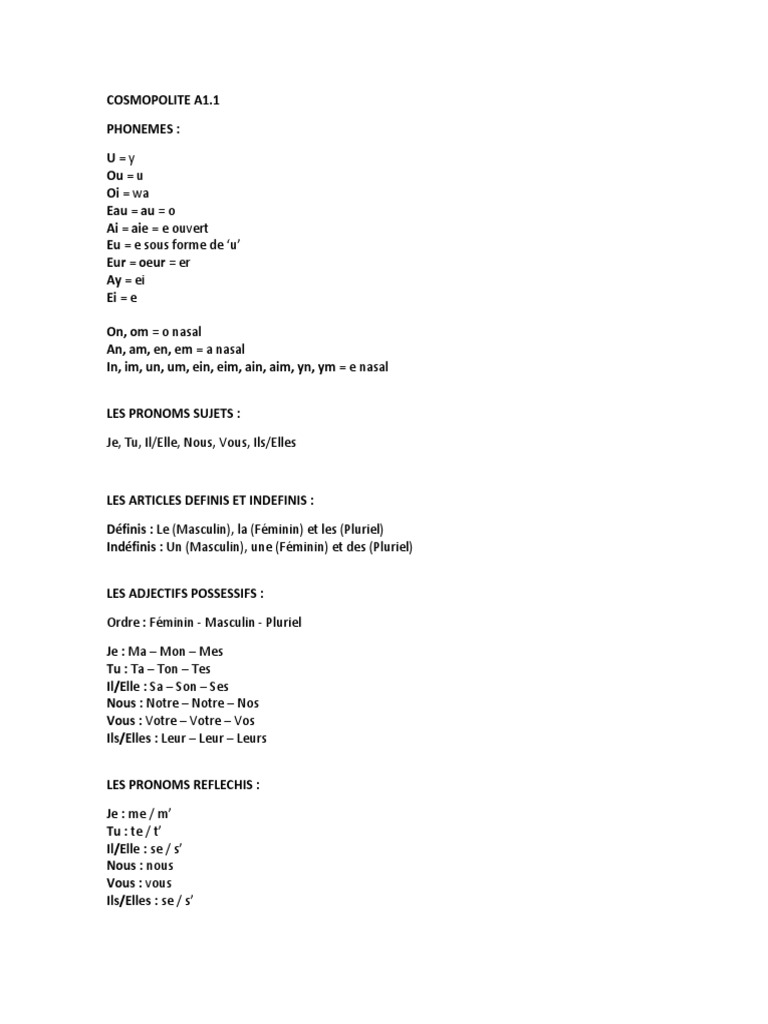 Cosmopolite A1.1 | PDF | Genre grammatical | Nombre grammatical