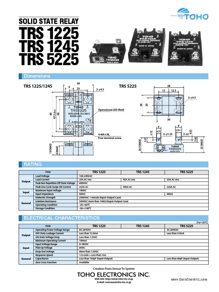 TRS 1225 TRS 1245 TRS 5225: Solid State Relay | PDF | Alternating ...