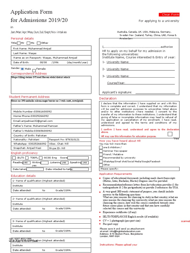 University Admissions Application 2019/20 | PDF | International English ...