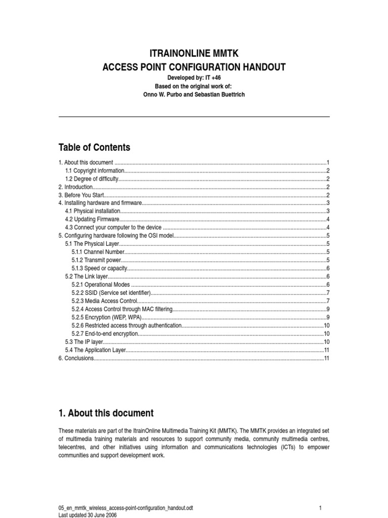 Itrainonline MMTK Access Point Configuration Handout | PDF | Wireless Lan | Wireless Access Point
