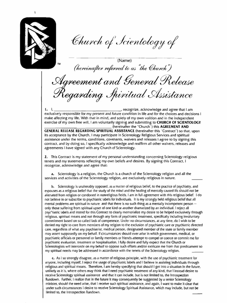 Scientology Spiritual Assistance Contract | PDF | Psychiatry | Arbitration