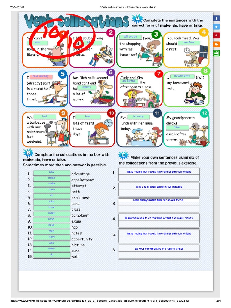Verb Collocations - Interactive Worksheet4 | PDF