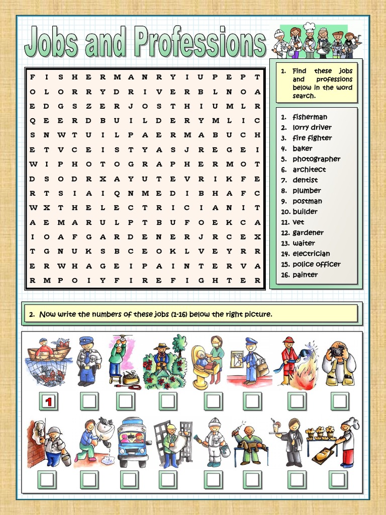 Find These Jobs and Professions Below in The Word Search | PDF