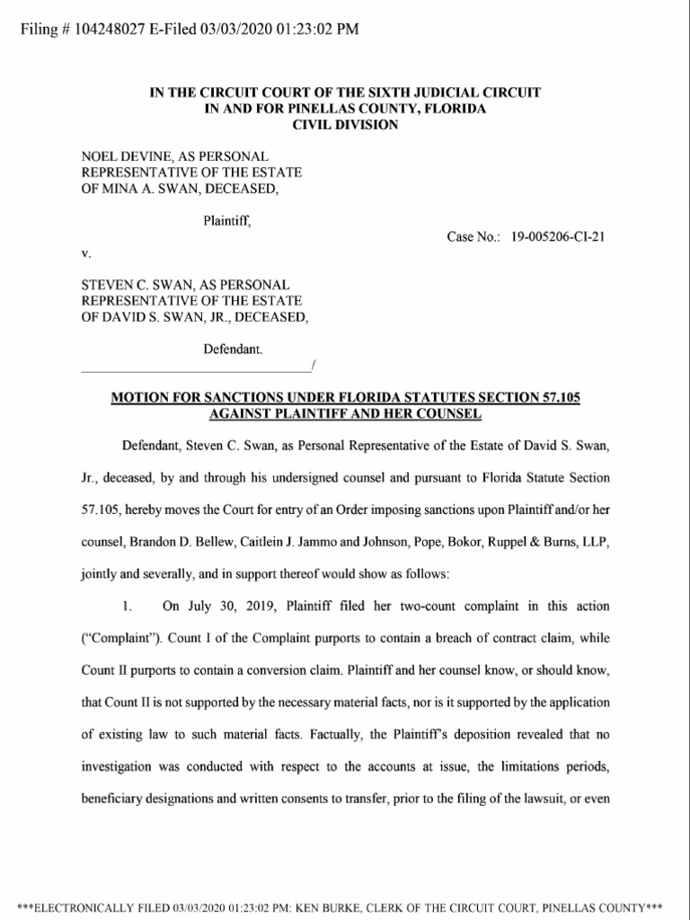 Swan Motion For Sanctions | PDF | Attorney's Fee | Virginia Circuit Court