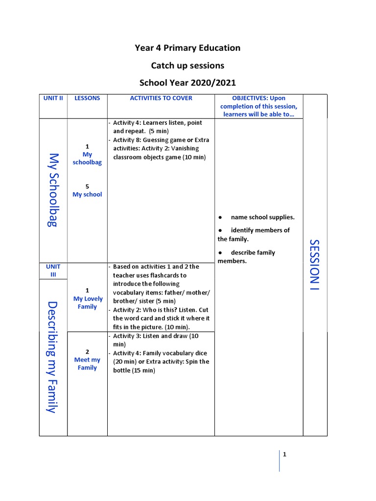 Year 4 Primary Education Catch Up Sessions School Year 2020/2021 | PDF ...