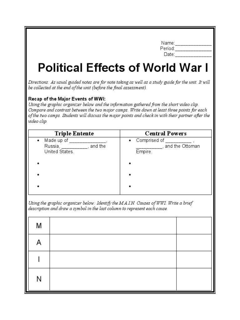 WWI Study Guide for Students | PDF | International Relations | Global ...