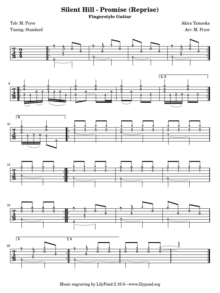 Silent Hill - Promise (Reprise) Fingerstyle Guitar Tab | PDF ...
