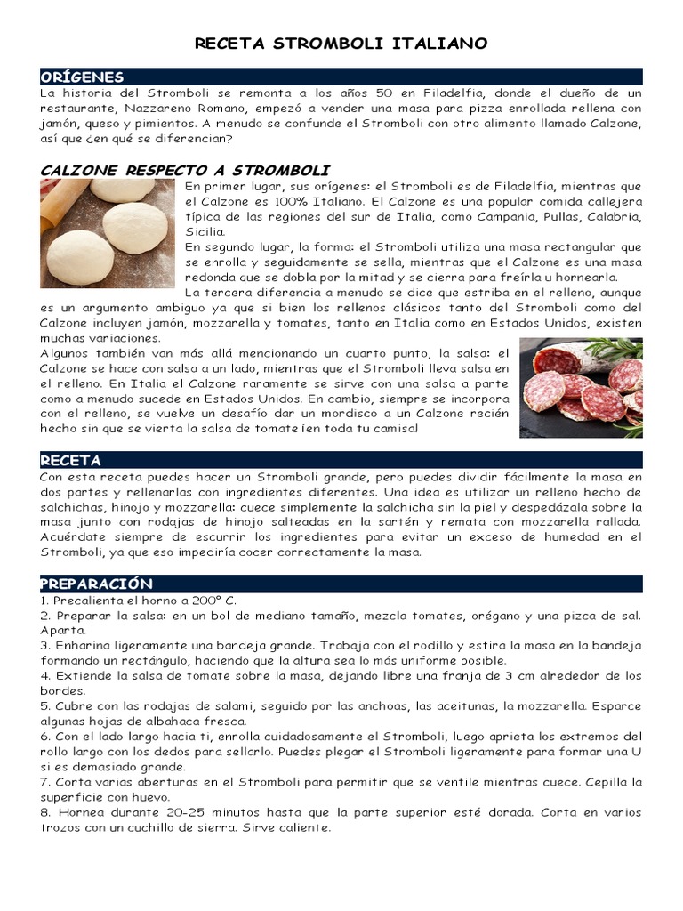 Receta Stromboli Italiano | Download grátis PDF | Cocina italiana | Pizza