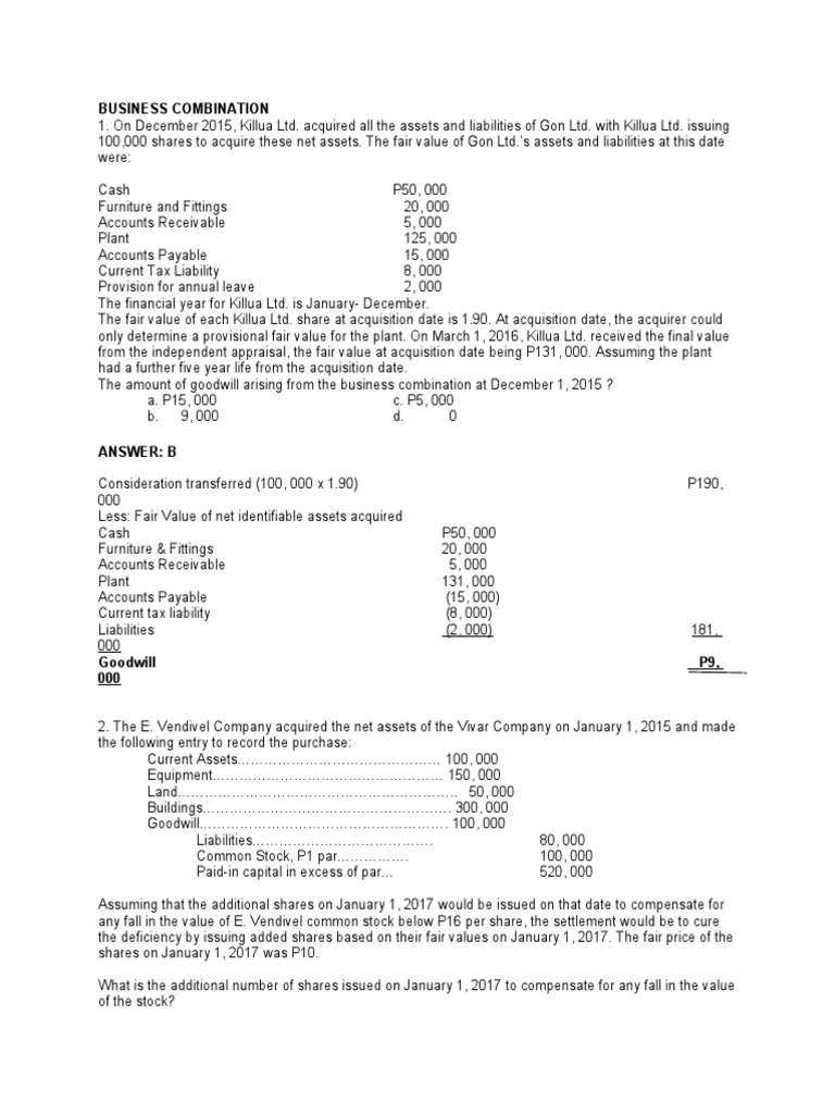 Determining Goodwill and Additional Shares Issued from a Business ...