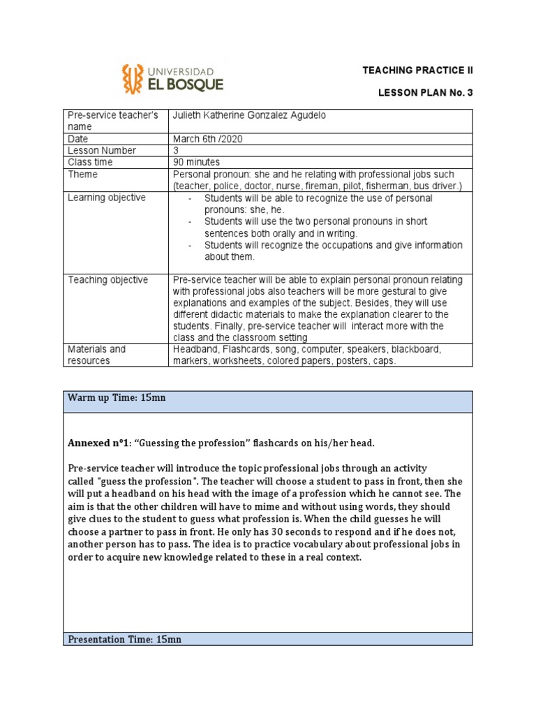 PROFESSIONAL JOBS - LESSON PLAN #3 Final | PDF | Lesson Plan | Teachers