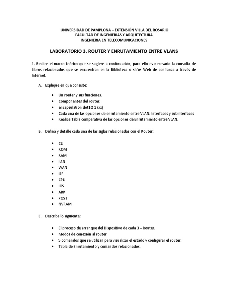 Lab Router y Enrutamiento Entre Vlan 2020-2 | PDF | Enrutador (Computación) | Telecomunicaciones