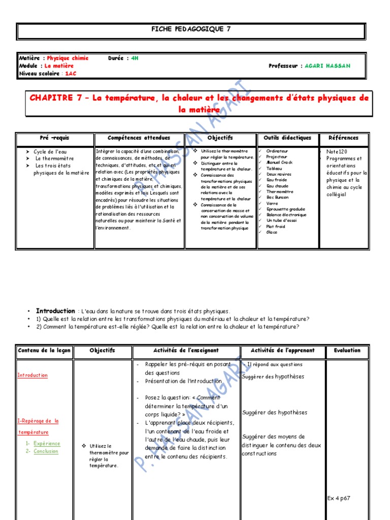 Température et chaleur en physique 1AC | PDF | Température | Thermomètre