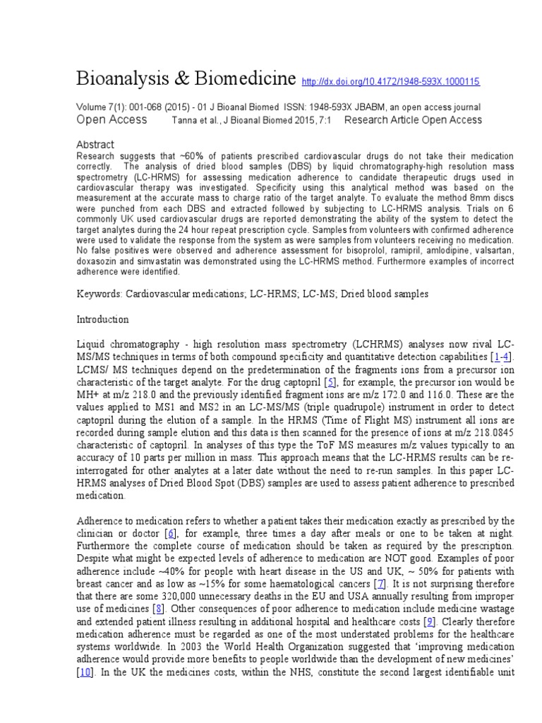Bioanalysis Biomedicine Jurnal | PDF | High Performance Liquid ...