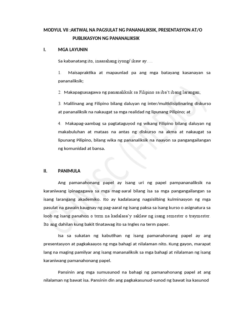 Fildis Modyul 7 | PDF