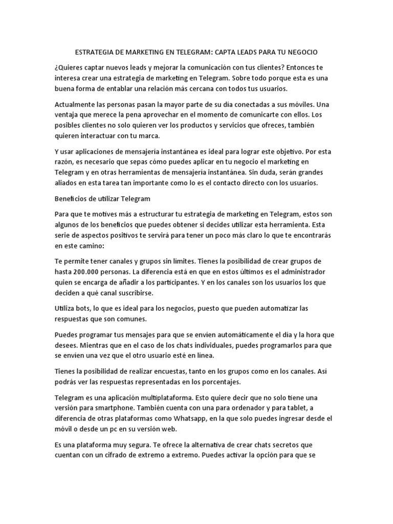 Estrategia de Marketing en Telegram | PDF | Chat en linea | Aplicación movil