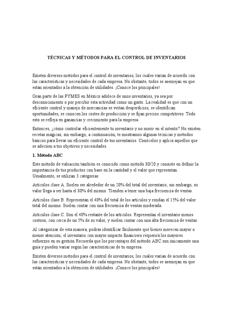 Técnicas y Métodos para El Control de Inventarios | Descargar gratis ...