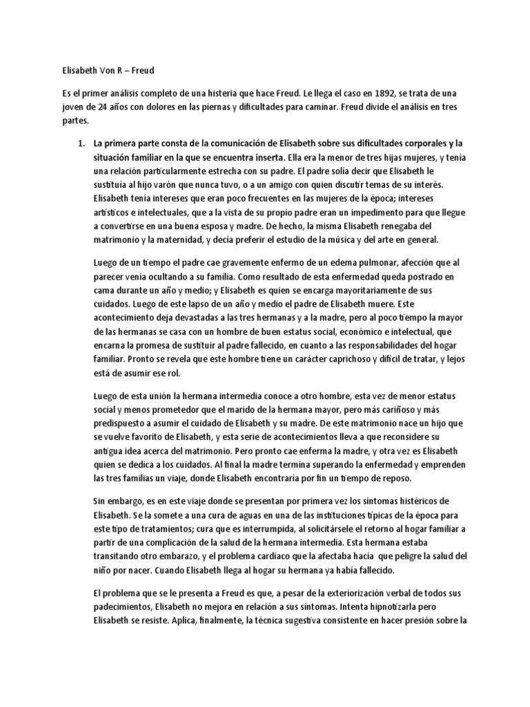 Freud analiza el primer caso de histeria de Elisabeth Von R | PDF ...