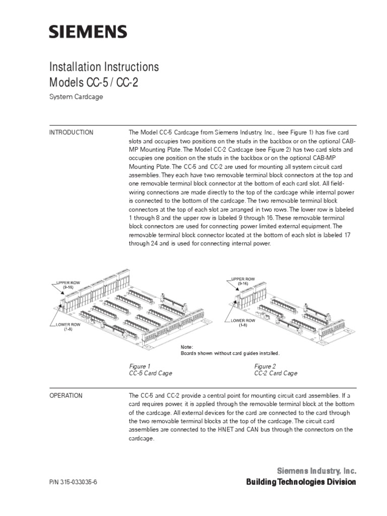 Installation Instructions Models CC-5 / CC-2: System Cardcage ...