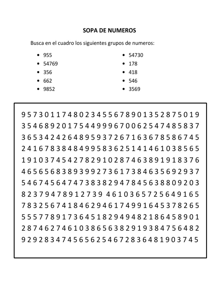 Sopa de Numeros | PDF