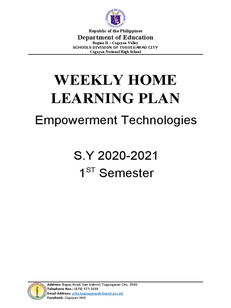 Weekly Home Learning Plan Etech | PDF | Teachers | Multiple Choice