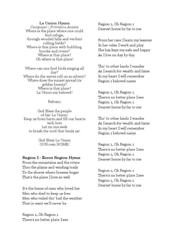 Composer: Primitivo Acosta: La Union Hymn | PDF