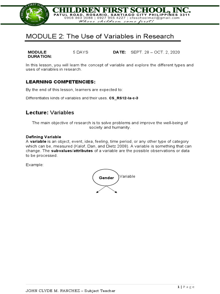PR2 Module 3 Reading Material | PDF | Dependent And Independent Variables | Teachers