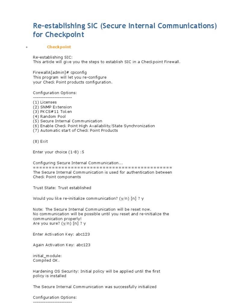 Re-establishing the Secure Internal Communication in Checkpoint Firewalls | PDF | Firewall ...