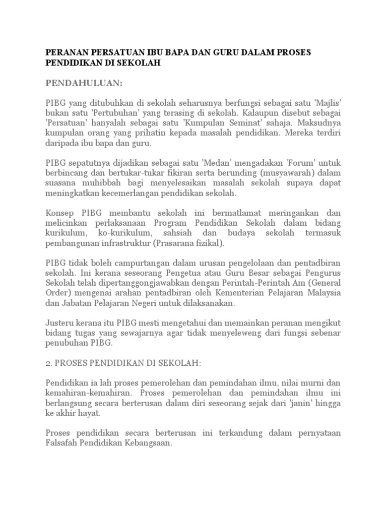 Peranan Persatuan Ibu Bapa Dan Guru Dalam Proses Pendidikan Di Sekolah | PDF