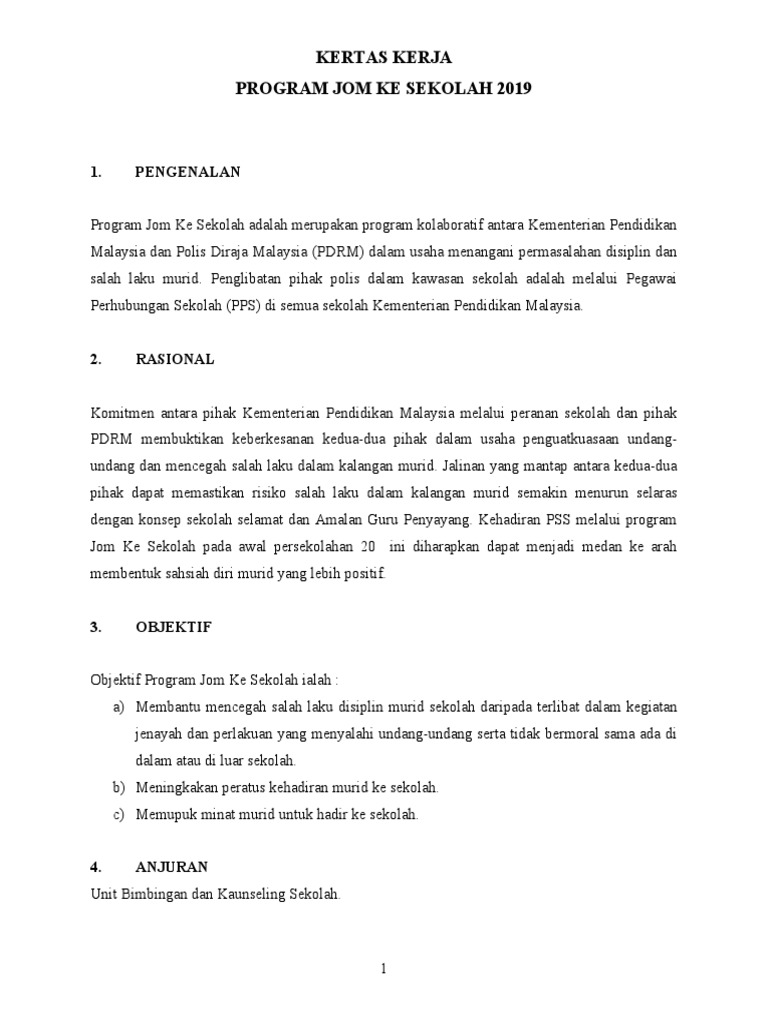 Kertas Kerja Program Jom Ke Sekolah | PDF