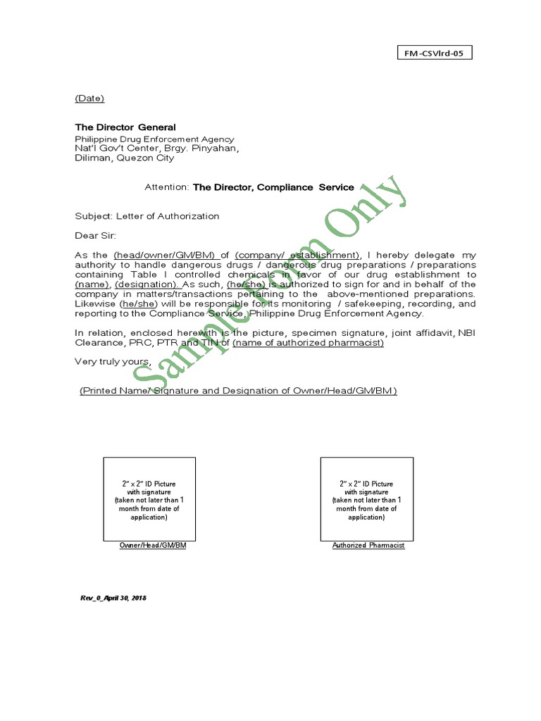 Letter of Authorization for Drug Handling | PDF